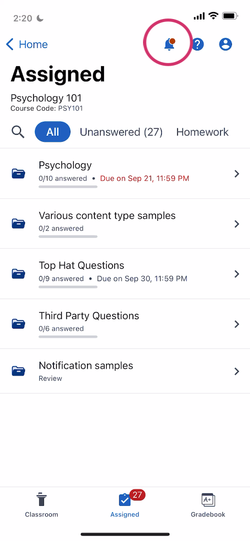 Student: Push Notifications