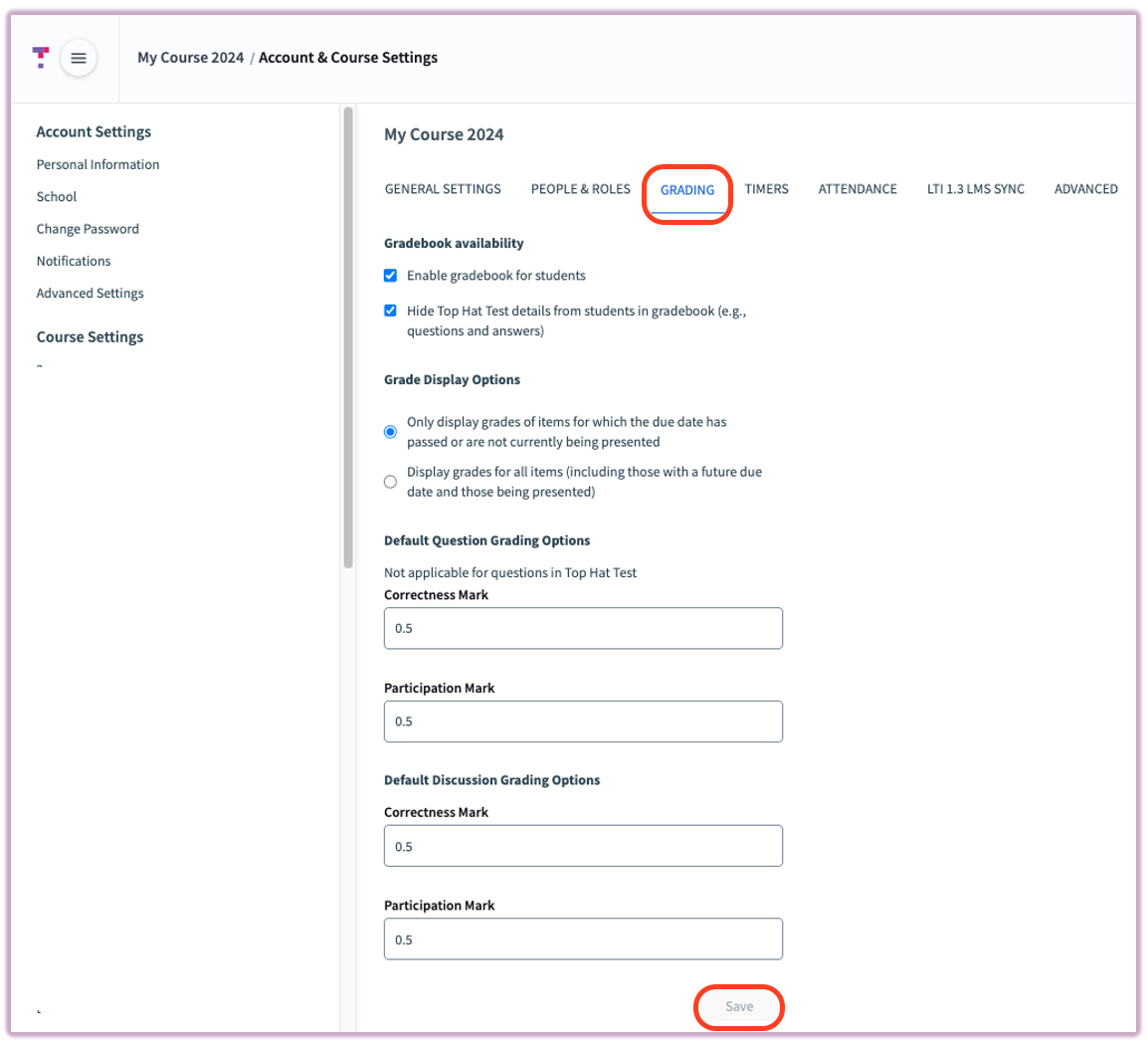 Educator: Course Settings
