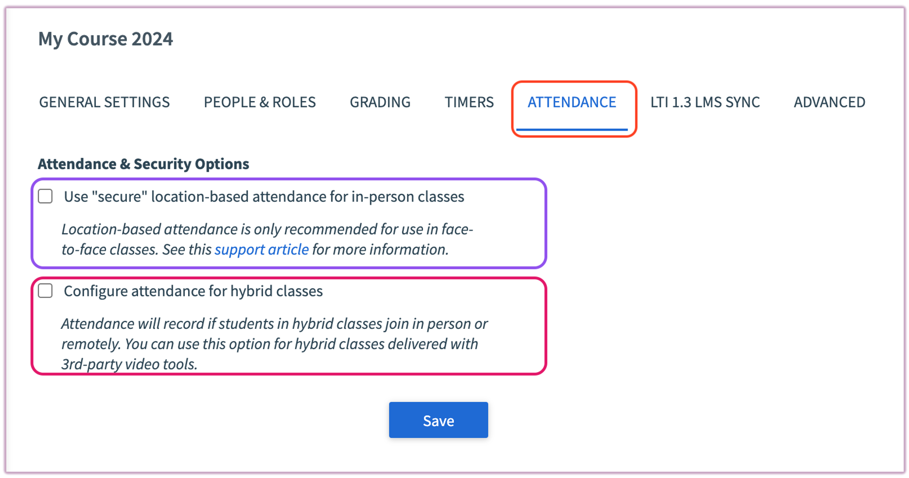 Educator: Course Settings