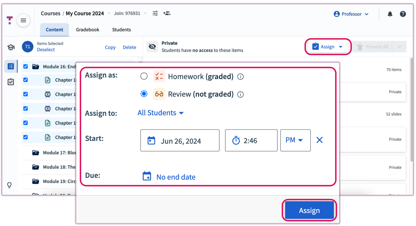 Educator: Assigning Content (Homework or Review)
