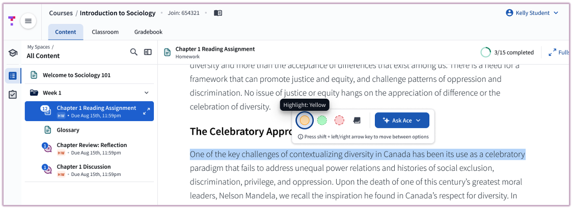 Student: Pages (Course Work, Assignment Status and Page Tools)