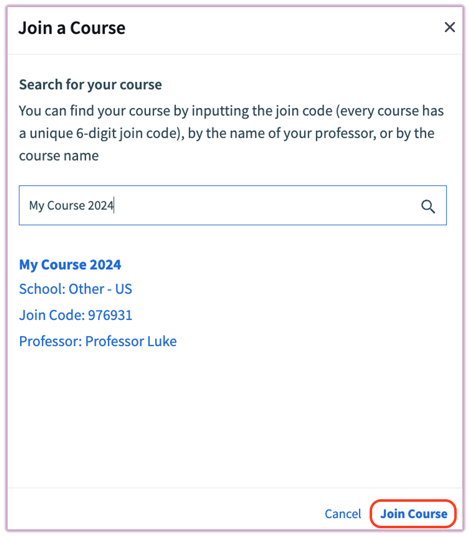Student: Joining a Top Hat Course