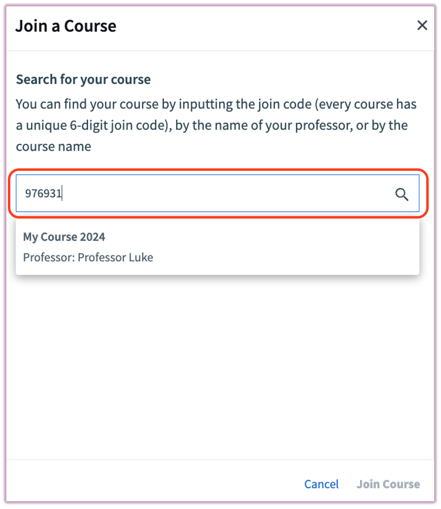 Student: Joining a Top Hat Course