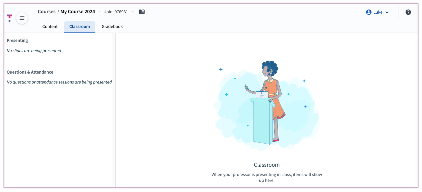 Student In Class Questions Not Appearing