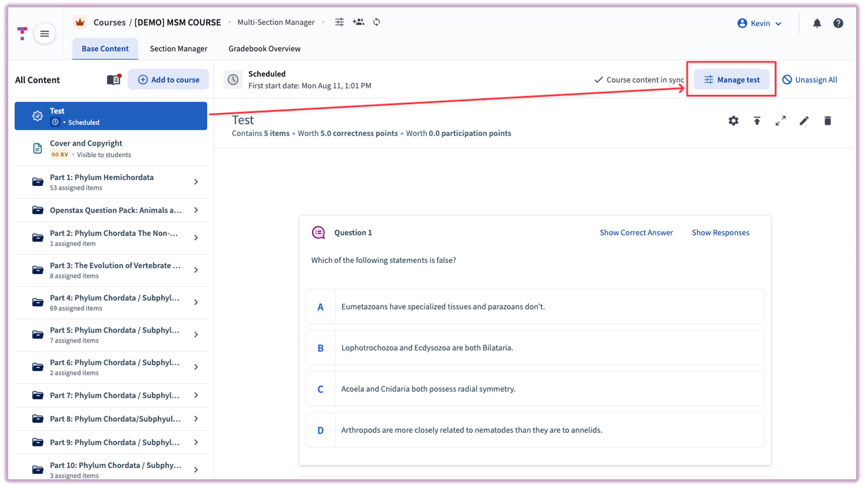 Educator: Multi-Section Courses (MSM)